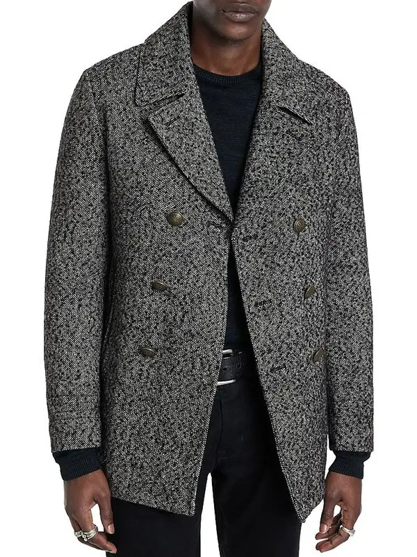 John Varvatos Harden Regular Fit Double Breasted Wool Pea Coat - Black/white