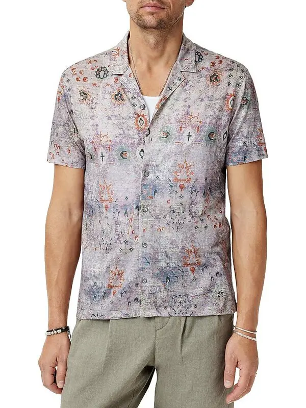 John Varvatos Espino Linen Printed Camp Shirt - Lavender