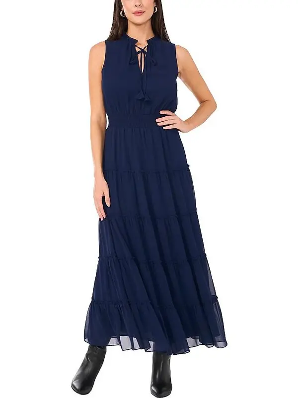 1.State Sleeveless Tie Neck Maxi Dress - Classic Navy