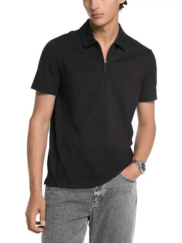 Michael Kors Sleek Pique Zip Polo Shirt - Black