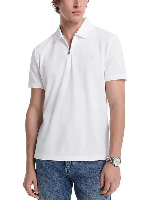 Michael Kors Sleek Pique Zip Polo Shirt - White