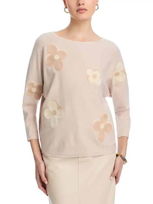 SIONI Floral Dolman Sleeve Sweater - Winter White