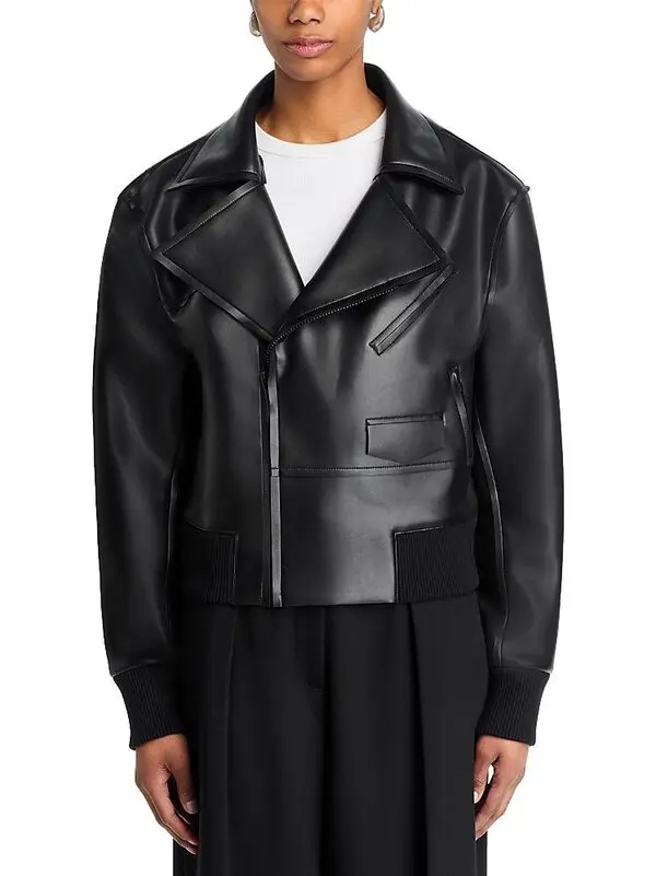 Norma Kamali Faux Leather Moto Jacket - Black
