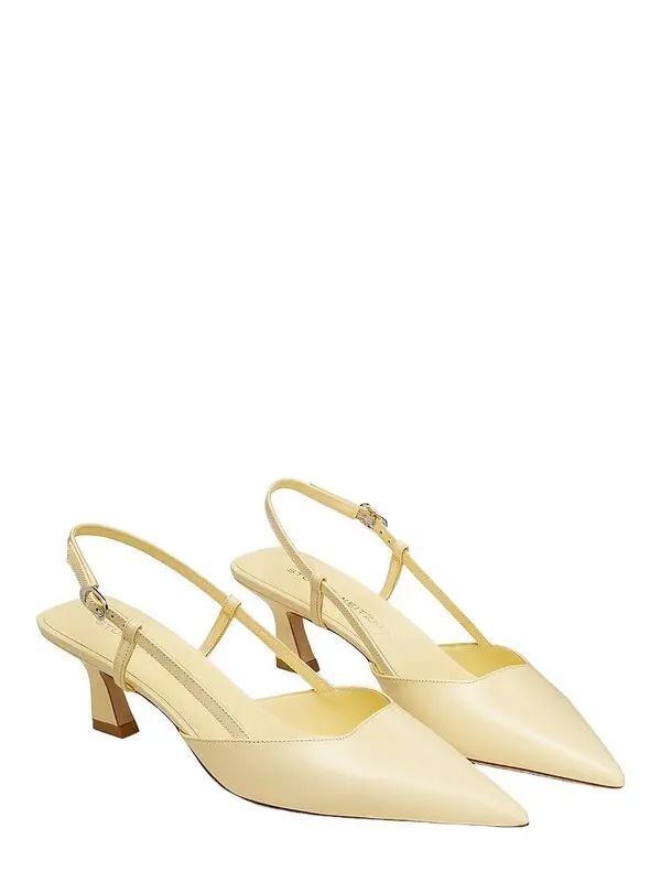 STUART WEITZMAN Vinnie 50 Slingback Kitten Heels - Lemon Chiffon