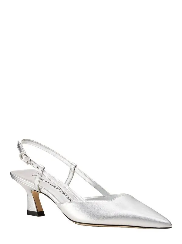 STUART WEITZMAN Vinnie 50 Slingback Kitten Heels - Silver