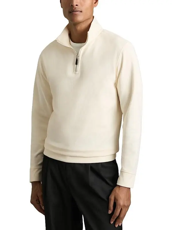 REISS Creek Brushed Cord Half Zip Sweater - Off White