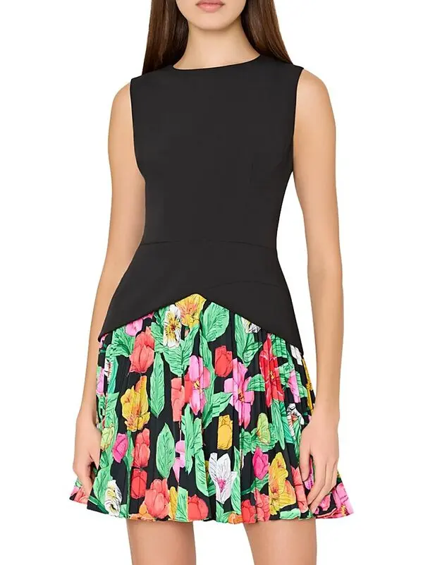 MILLY Haddy Tulip Rosette Dress - Black Multi