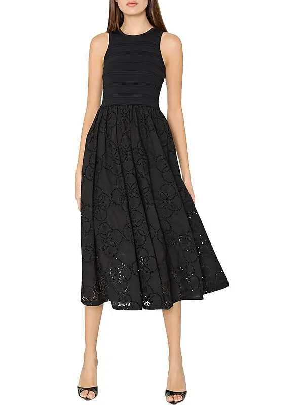 MILLY Embroidered Eyelet Dress - Black