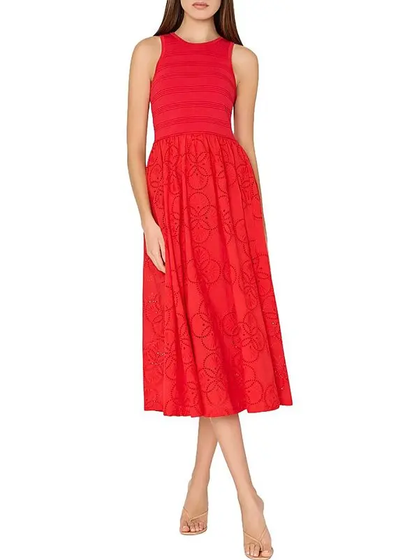 MILLY Embroidered Eyelet Dress - Red