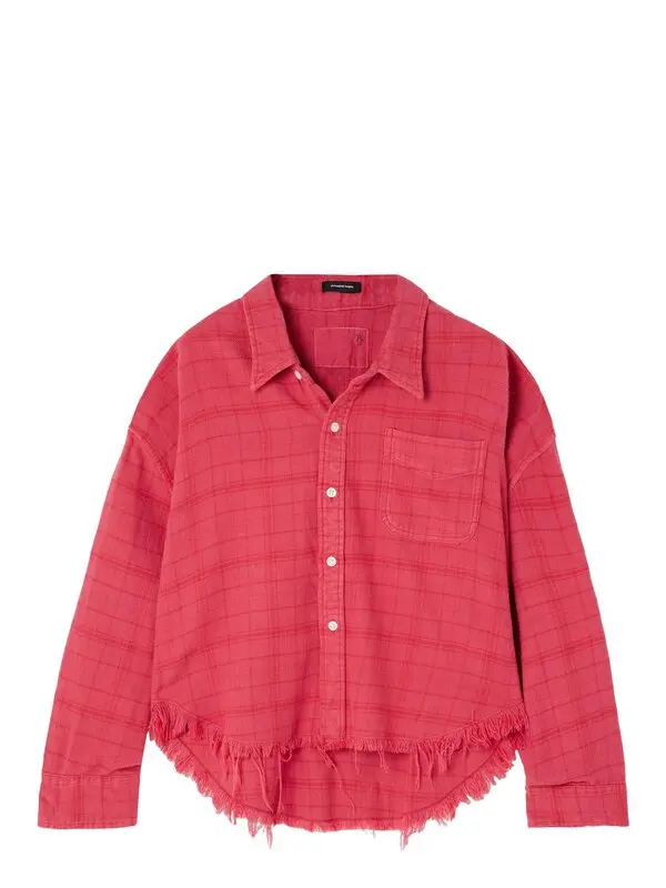 R13 Frayed Checked Cotton-flannel Shirt - Red