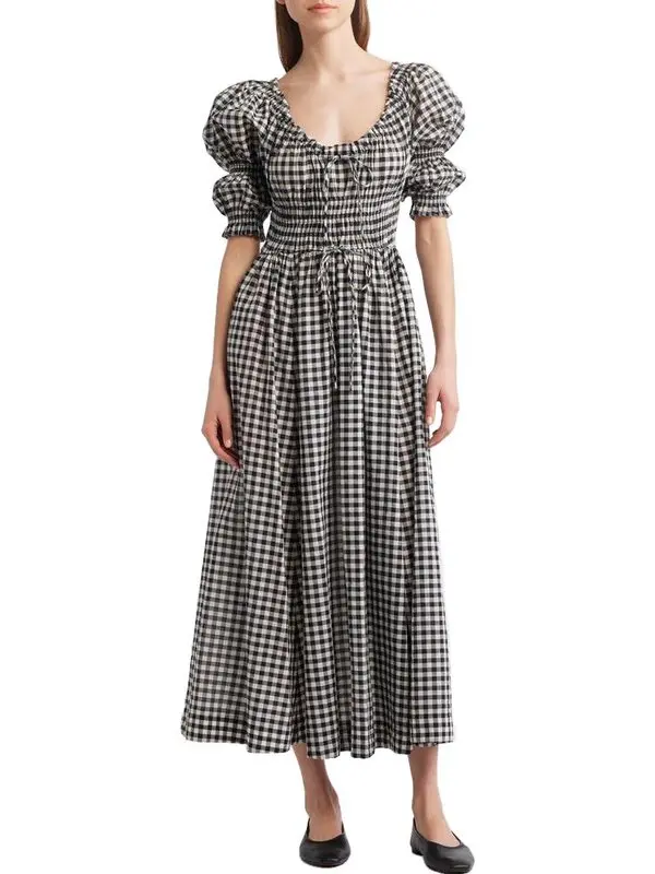 DÔEN Ischia Convertible Organic Cotton Maxi Dress - Noir Greta Gingham