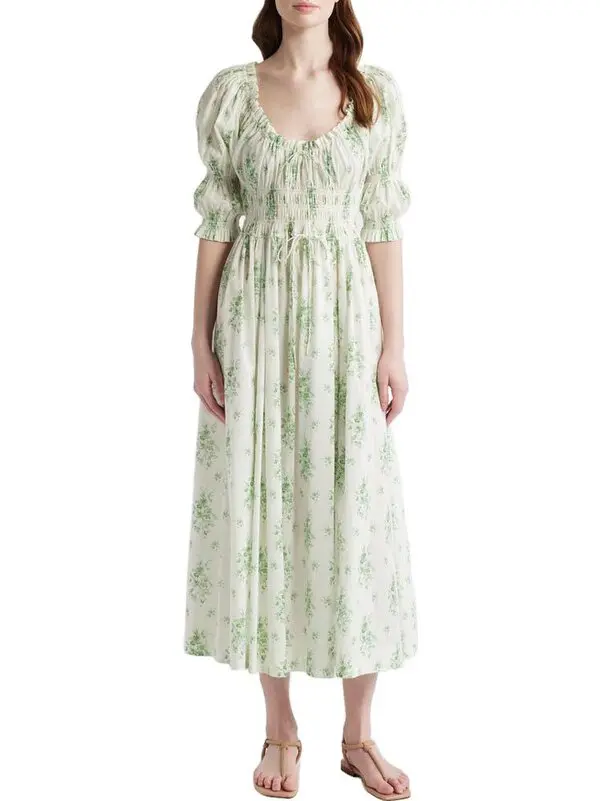 DÔEN Ischia Convertible Organic Cotton Maxi Dress - Vert Petit Bouquet De Chamonix