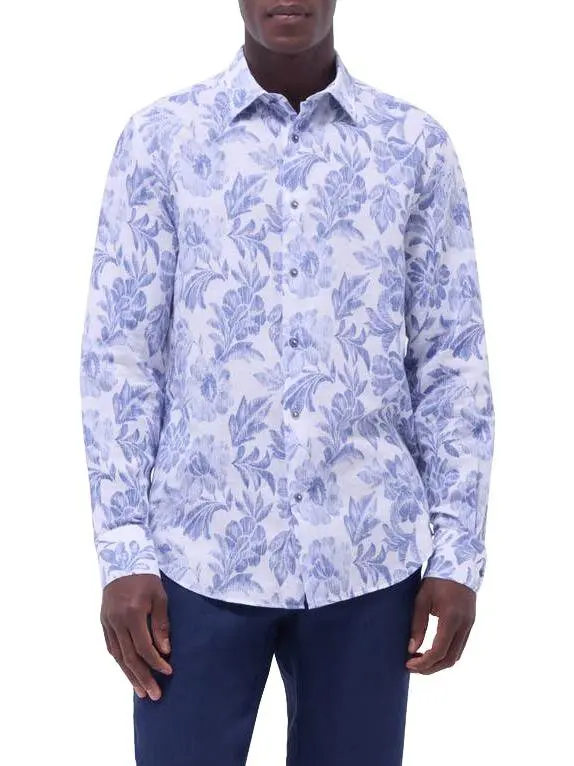Bugatchi Julian Shaped Fit Linen Blend Button-up Shirt - Cobalt