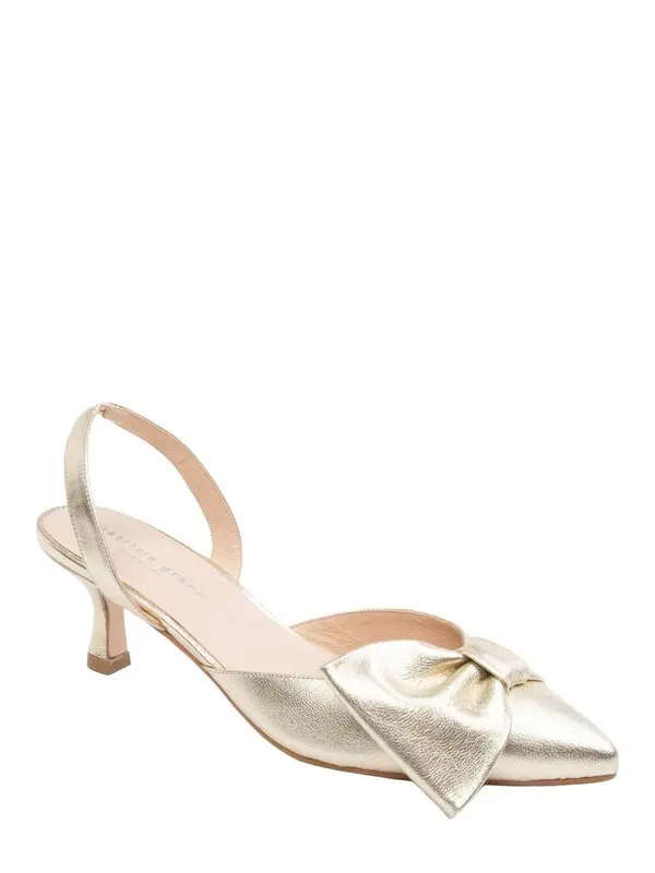 PATRICIA GREEN London Bow Pointed-toe Slingback Pumps - Gold Leather