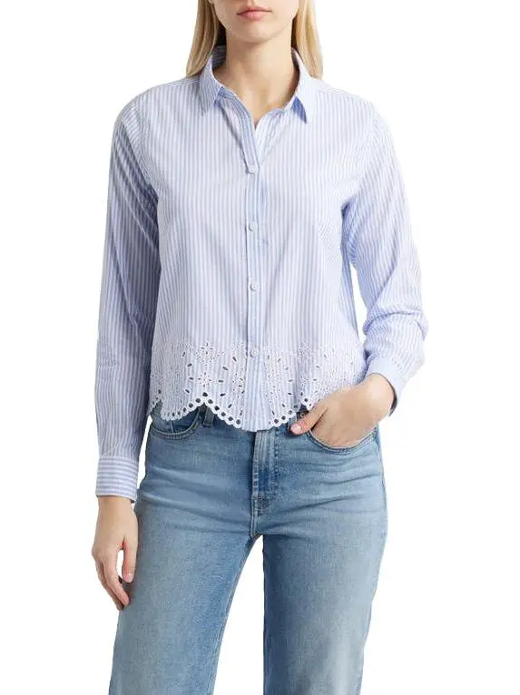 BEACHLUNCHLOUNGE Jullian Embroidered Eyelet Shirt - Blue Glass