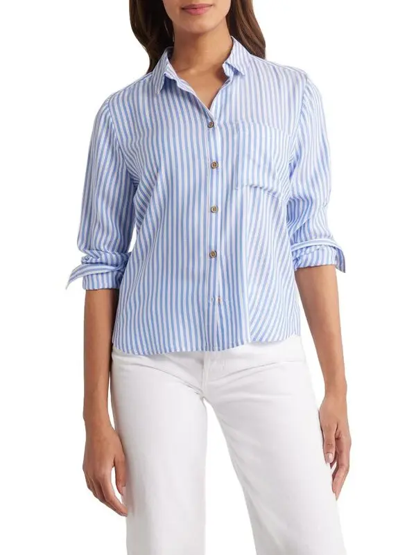 BEACHLUNCHLOUNGE Candace Striped Button-up Shirt - Blue Ice