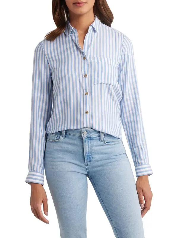 BEACHLUNCHLOUNGE Candace Striped Button-up Shirt - Blue Poppy