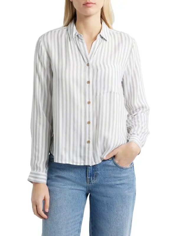 BEACHLUNCHLOUNGE Candace Striped Button-up Shirt - Green Moss
