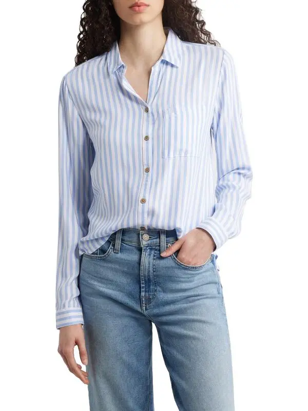 BEACHLUNCHLOUNGE Candace Striped Button-up Shirt - Moscow Lilac