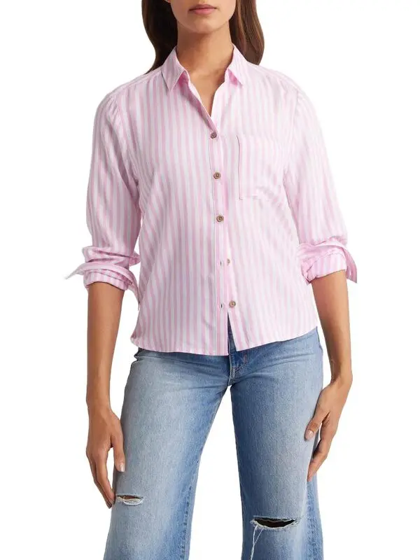 BEACHLUNCHLOUNGE Candace Striped Button-up Shirt - Ocean Pink