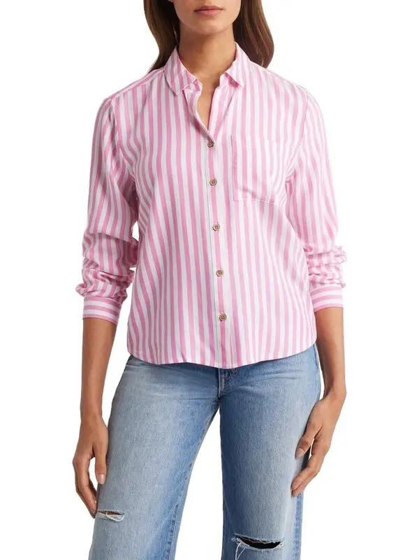 BEACHLUNCHLOUNGE Candace Striped Button-up Shirt - Pure Pink