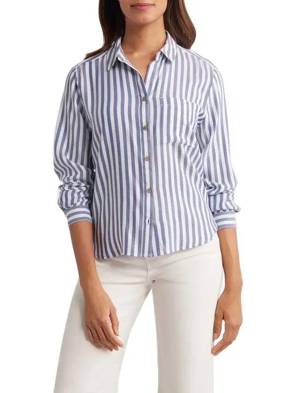 BEACHLUNCHLOUNGE Candace Striped Button-up Shirt - Sailor Blue