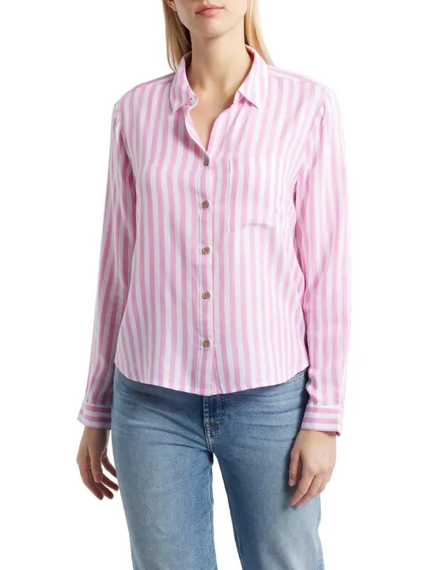BEACHLUNCHLOUNGE Candace Striped Button-up Shirt - Spring Tulip