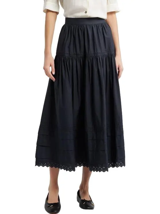 DÔEN Sebastiane Tiered Organic Cotton Poplin Maxi Skirt - Black
