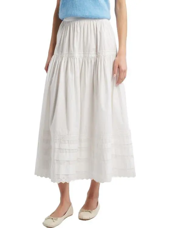 DÔEN Sebastiane Tiered Organic Cotton Poplin Maxi Skirt - Powder