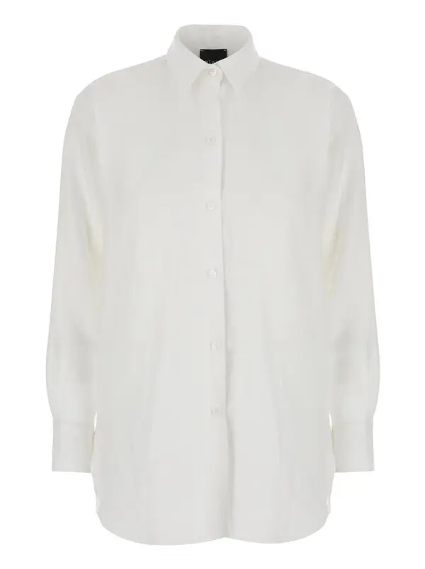 PLAIN Linen Shirt With Classic Collar And Long Sleeves - White