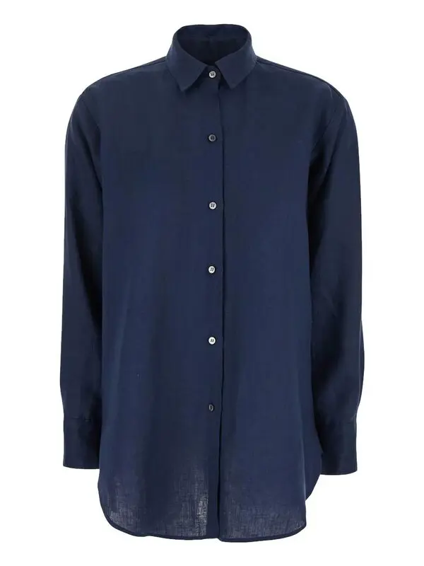 PLAIN Linen Long Sleeve Shirt - Blue
