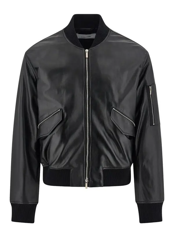 FERRAGAMO Nappa Leather Bomber Jacket - Black