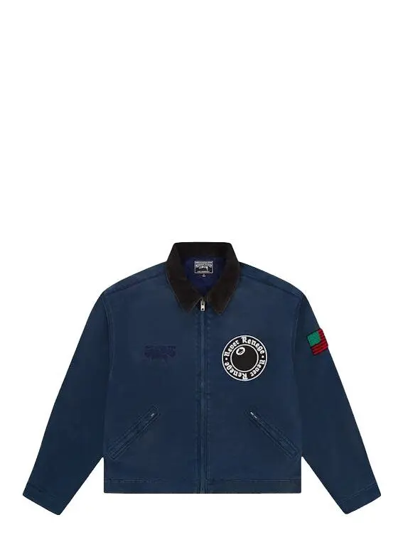 DENIM TEARS X Stussy Never Renege Canvas Work Jacket - Navy Blue/black