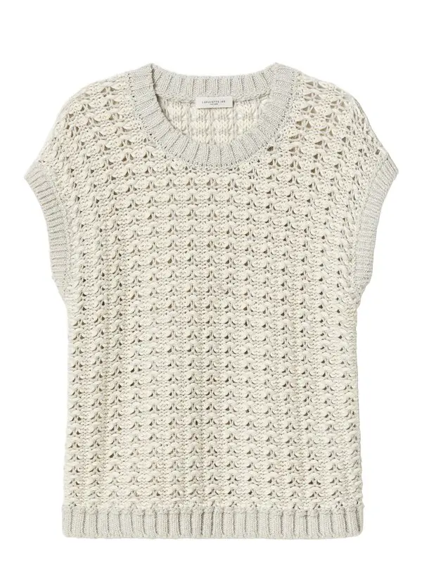 Lafayette 148 New York Cotton Open Stitch Sweater Vest - Pencil Grey Multi