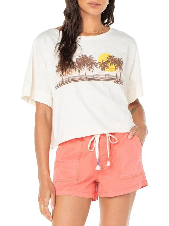 Roxy Palm Stripe Crop T-shirt - Egret