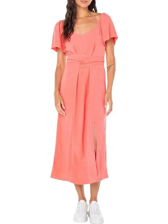 Roxy Bungalow Bliss Tie Back Midi Dress - Sugar Coral Solid