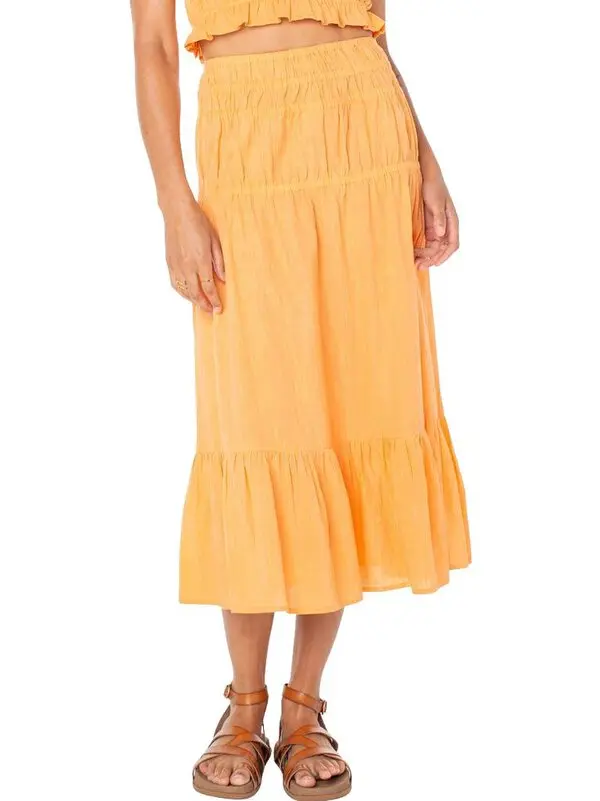 Roxy Malia Tiered Cotton Midi Skirt - Muskmelon Solid
