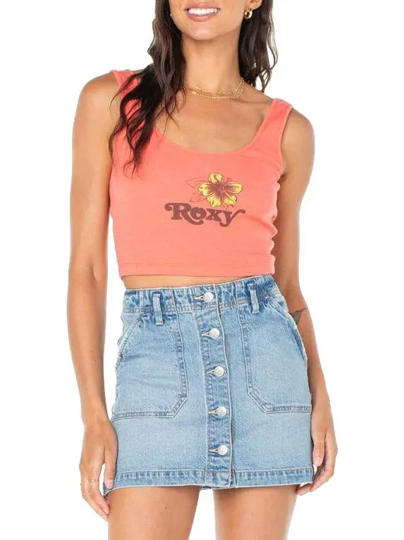 Roxy Valmos Rib Crop Tank - Sugar Coral Solid