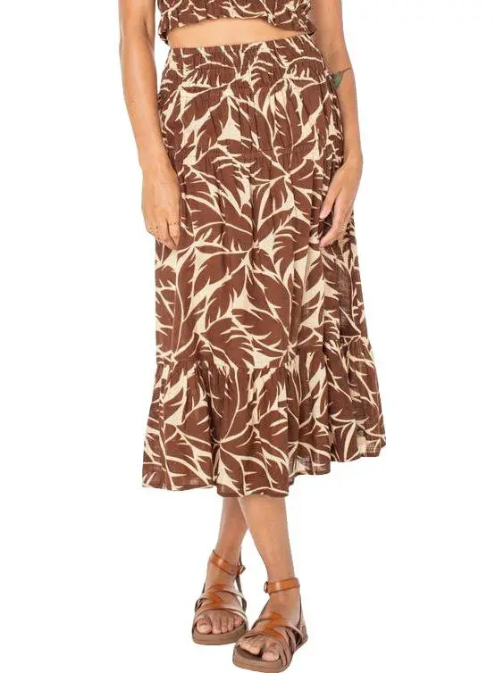 Roxy Malia Palm Print Tiered Midi Skirt - Parchment
