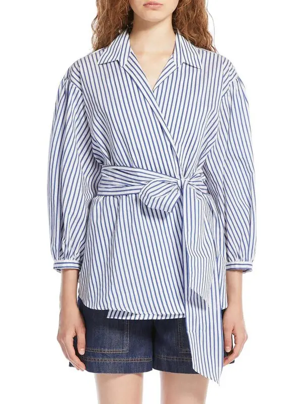 Max Mara Ceci Striped Cotton & Silk Shirt - Cornflower Blue