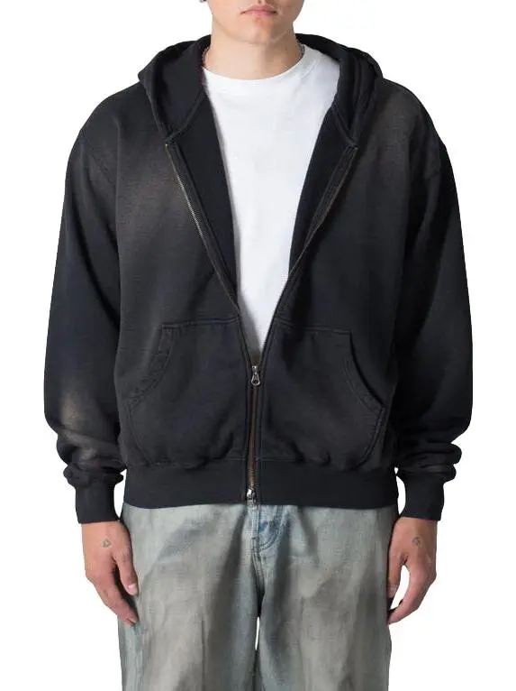 Mnml Basic Faded Cotton Zip-up Hoodie - Washed Black