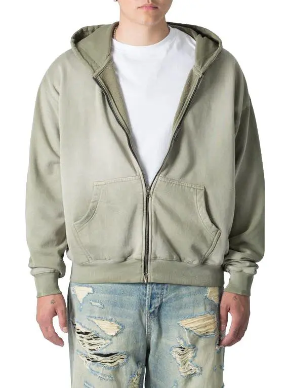 Mnml Basic Faded Cotton Zip-up Hoodie - Washed Olive