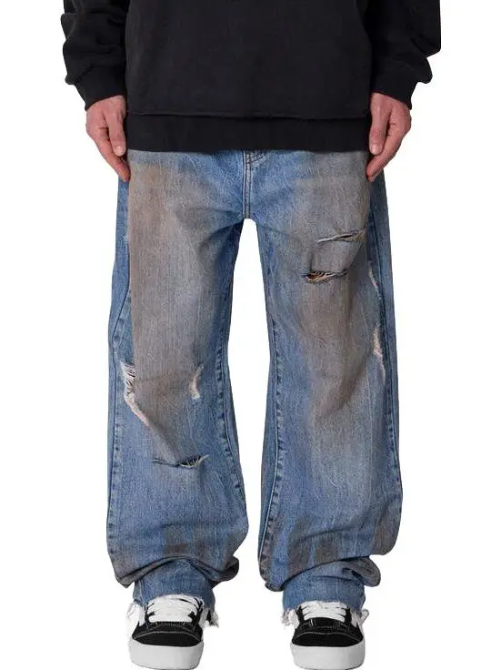 Mnml Ultra Baggy Ran Over Rip Jeans - Blue