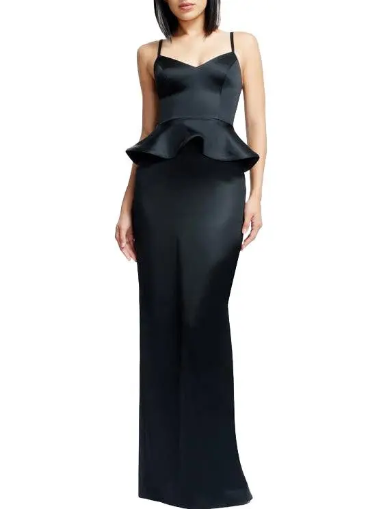 Dress The Population Akiah Satin Column Gown - Black