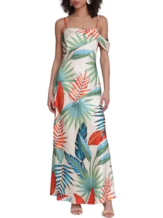 Avec Les Filles Floral Print Asymmetric Satin Maxi Dress - Birds Of Paradise
