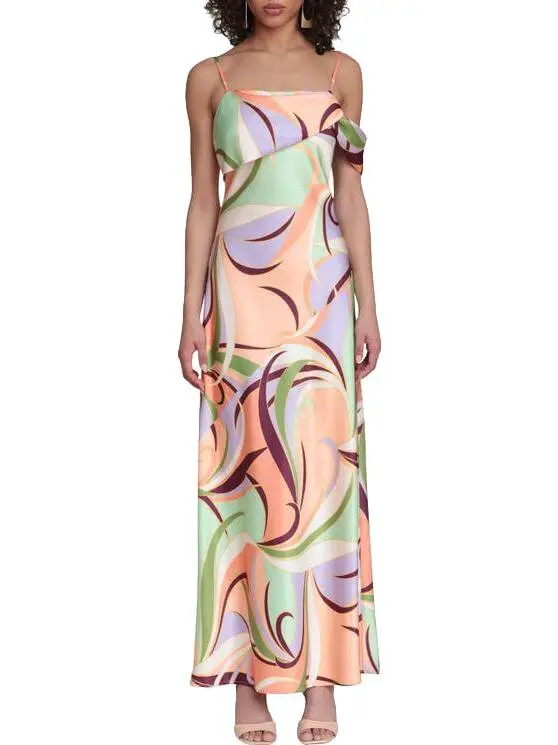 Avec Les Filles Floral Print Asymmetric Satin Maxi Dress - Rivera Fan