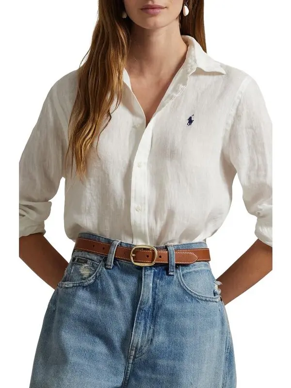 Polo Ralph Lauren Classic Fit Linen Button-up Shirt - White