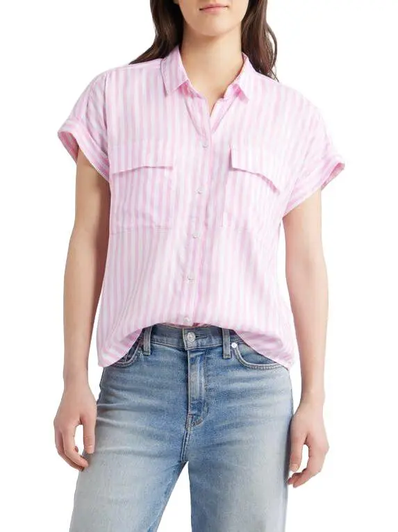 BEACHLUNCHLOUNGE Kaiana Stripe Button-up Shirt - Ocean Pink