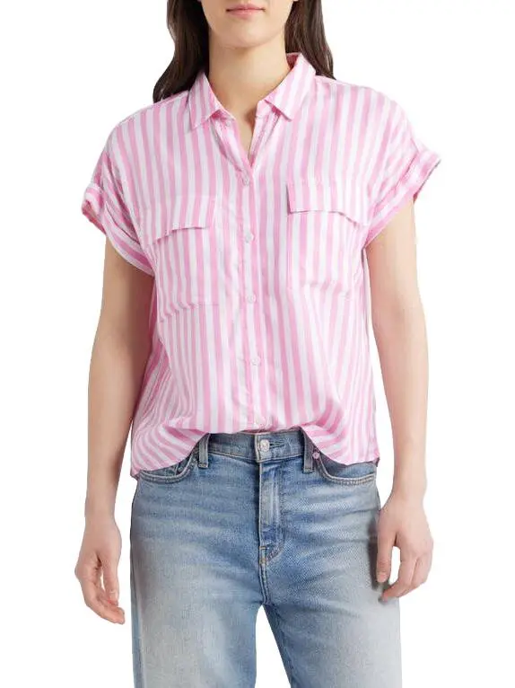 BEACHLUNCHLOUNGE Kaiana Stripe Button-up Shirt - Spring Tulip