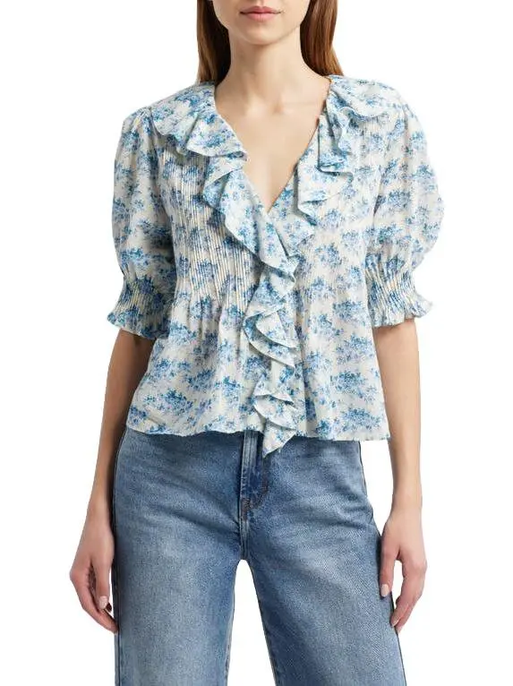 DÔEN Henri Organic Cotton Voile Top - Cream Pomegrante Bloom